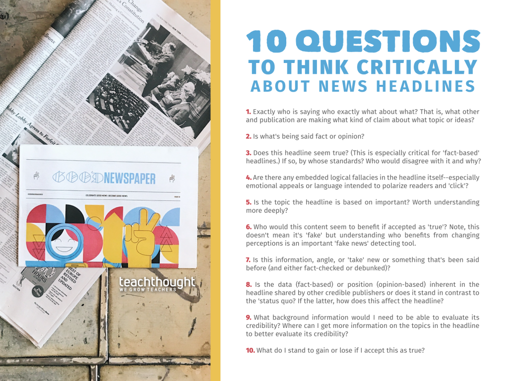 20 Questions To Help Students Think Critically About News - June 2024