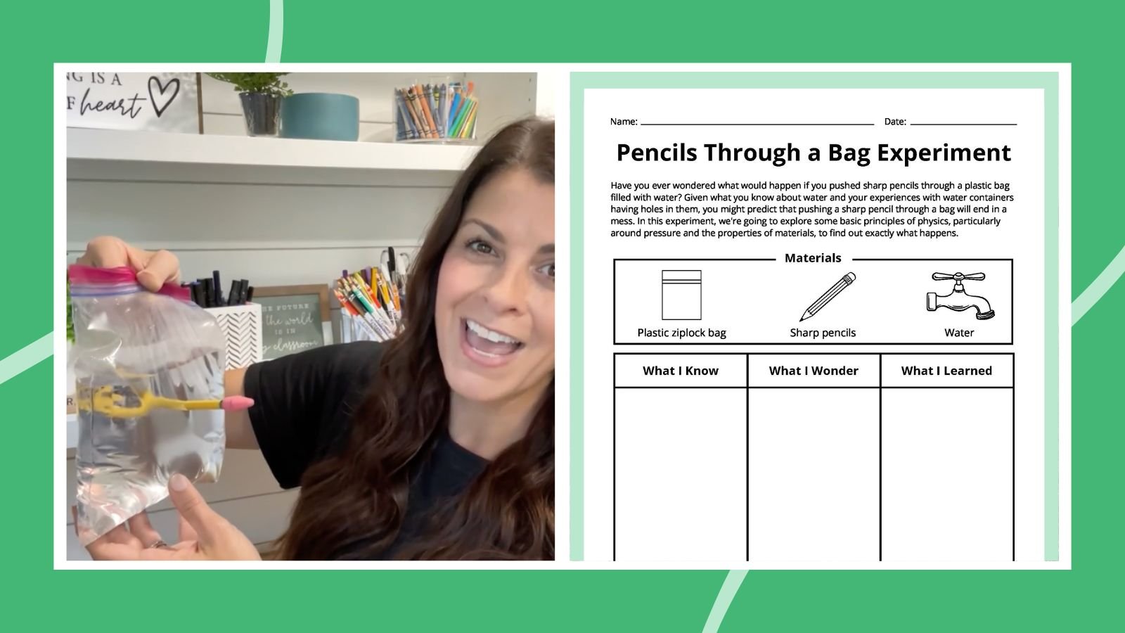 Pencil Through a Bag of Water Experiment: How-To & Worksheet - November ...