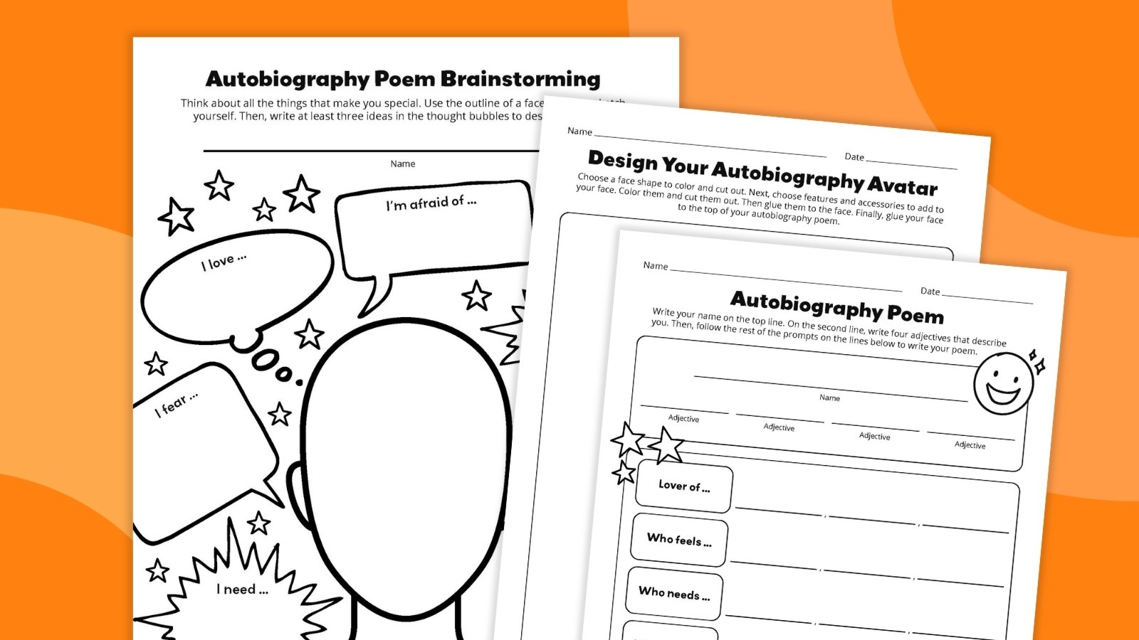 Autobiography Poem Template Bundle (Free Printable Worksheets) - August ...